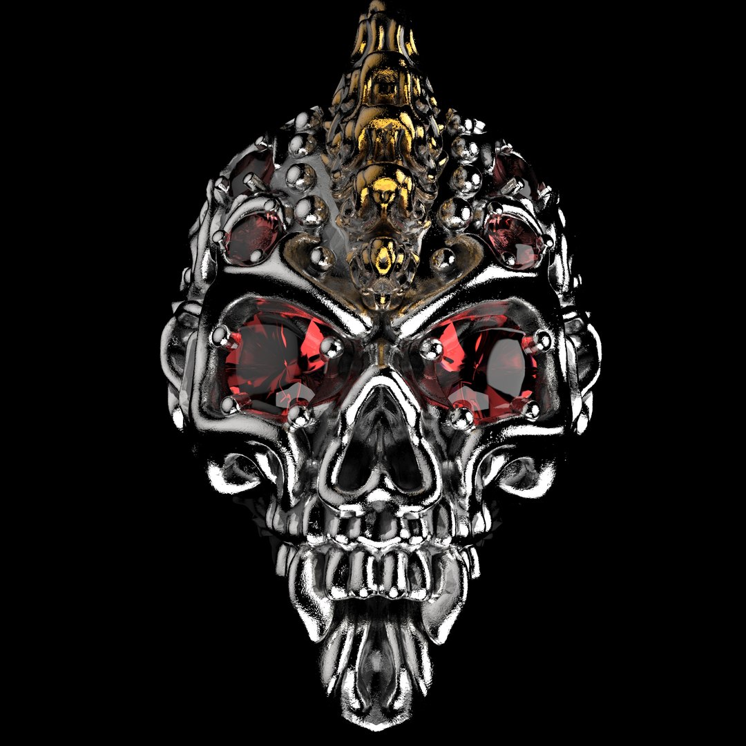 3D Badass Gothic Punk Skull Ring With Gems CAD Design-GP34-GS 3D ...