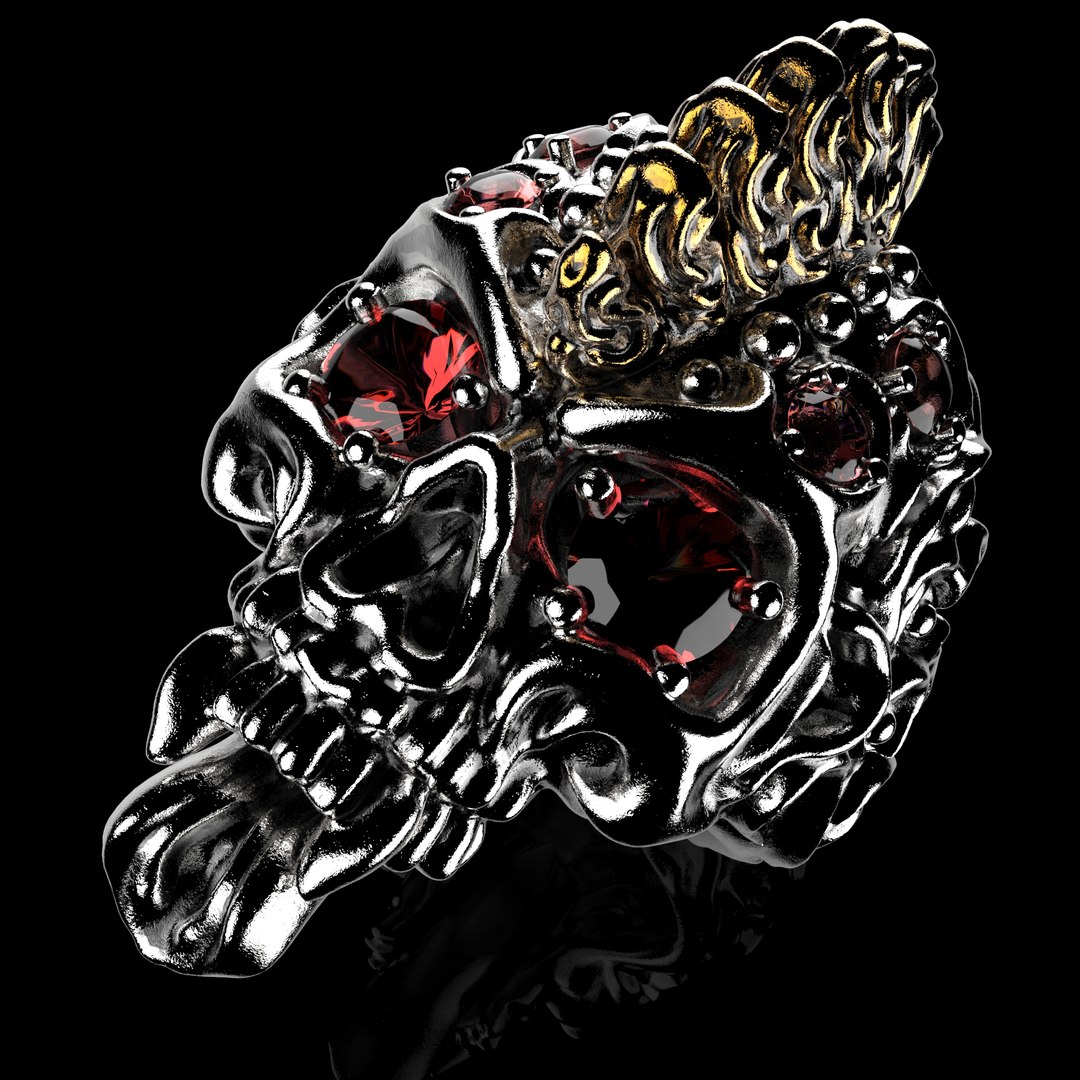 3D Badass Gothic Punk Skull Ring With Gems CAD Design-GP34-GS 3D ...
