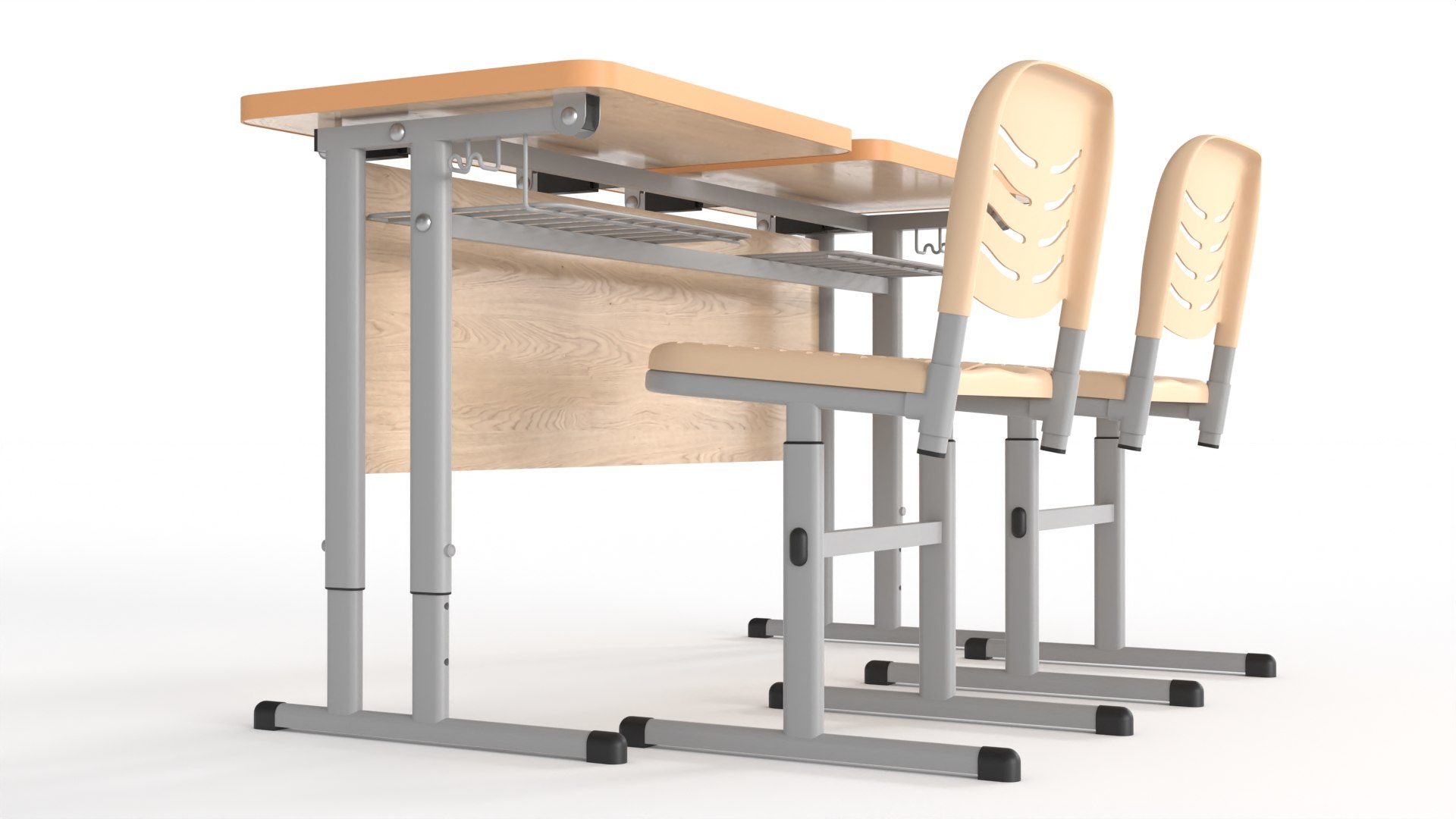 3D Model Double Student Table - TurboSquid 1649358