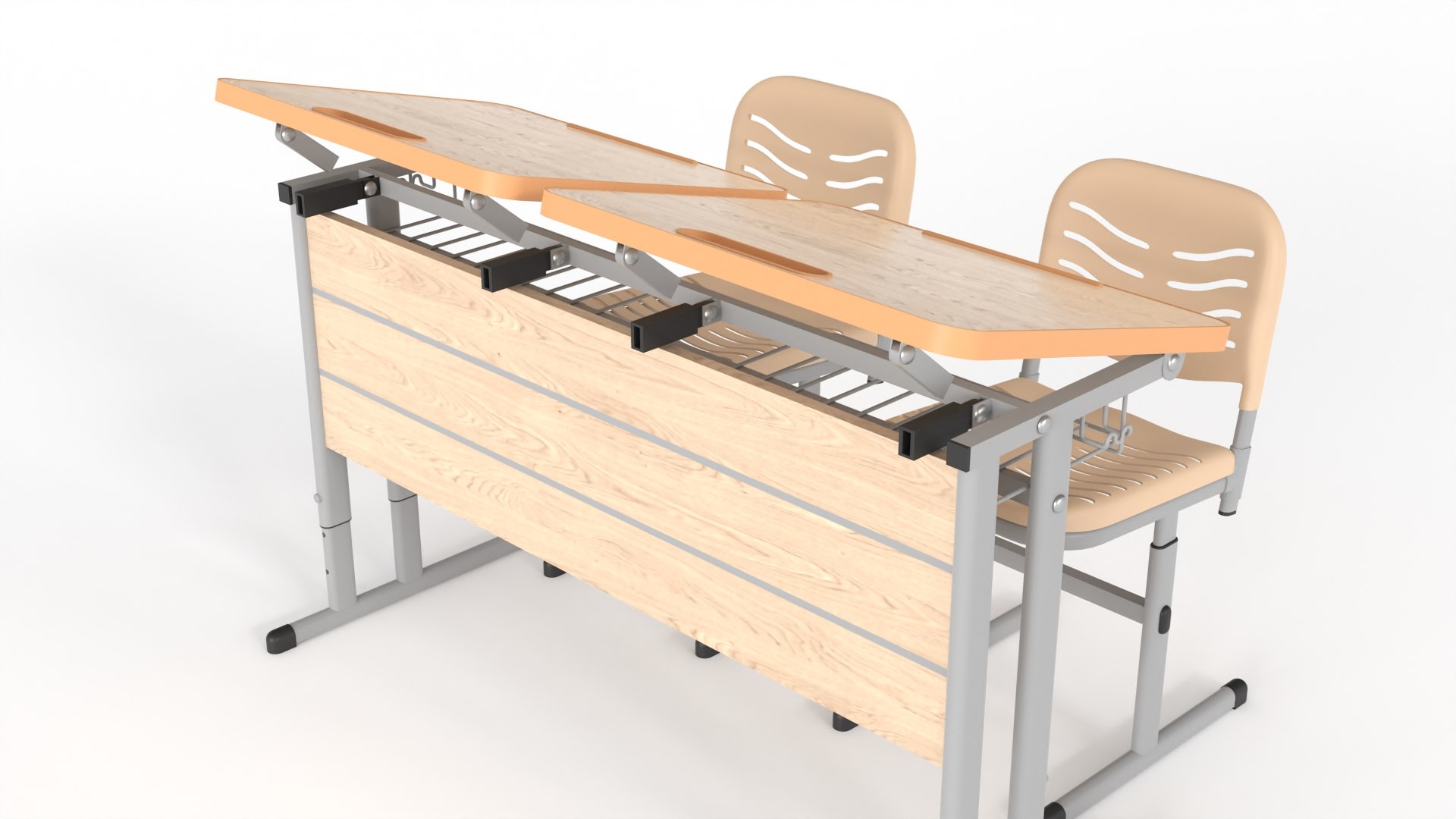 3D Model Double Student Table - TurboSquid 1649358