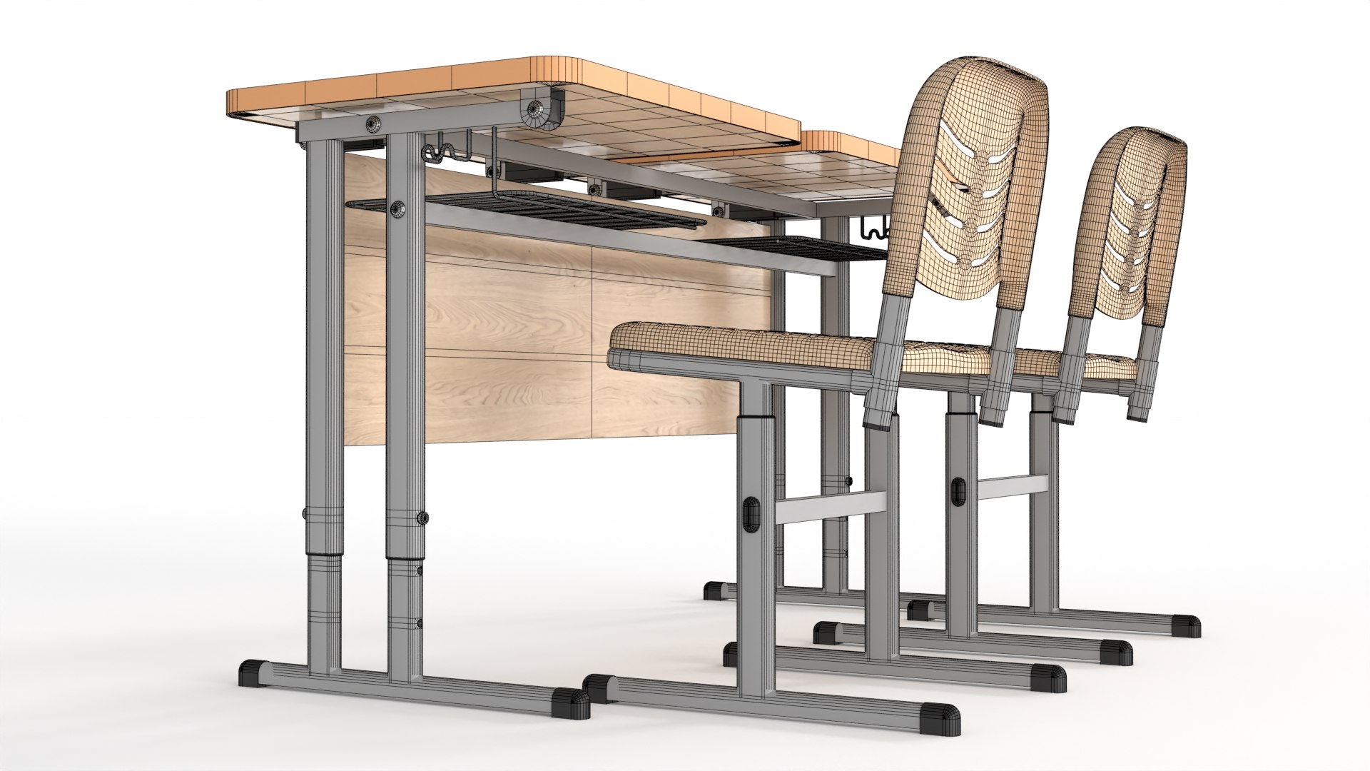 3D Model Double Student Table - TurboSquid 1649358