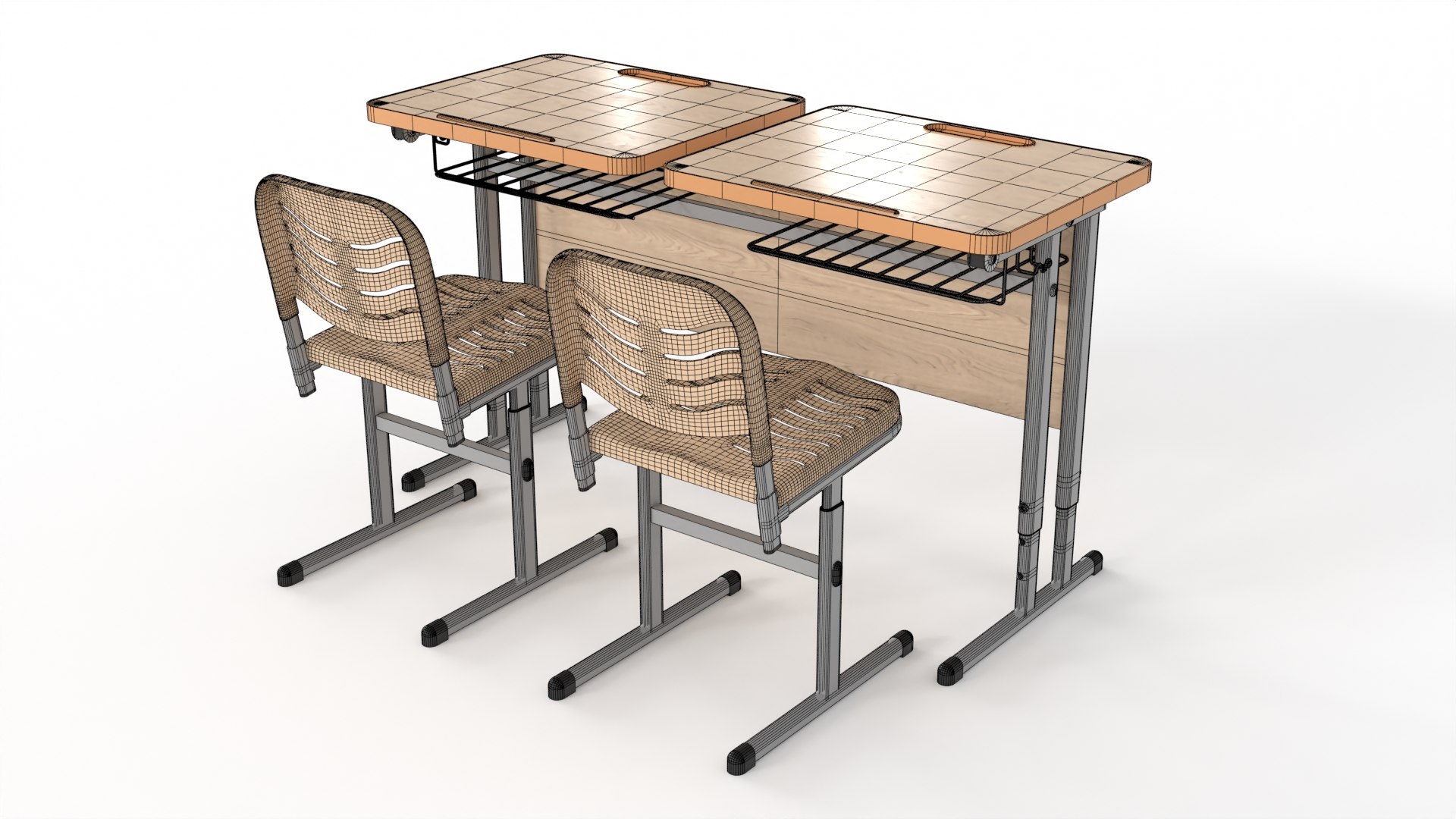 3D Model Double Student Table - TurboSquid 1649358