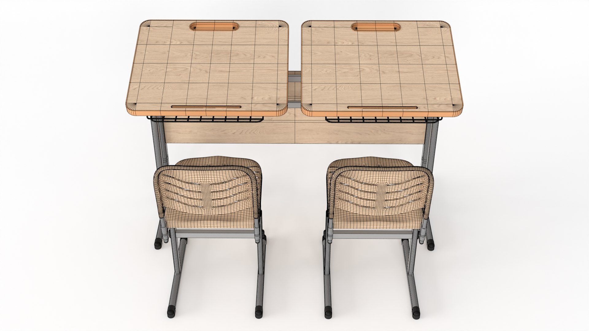 3D Model Double Student Table - TurboSquid 1649358