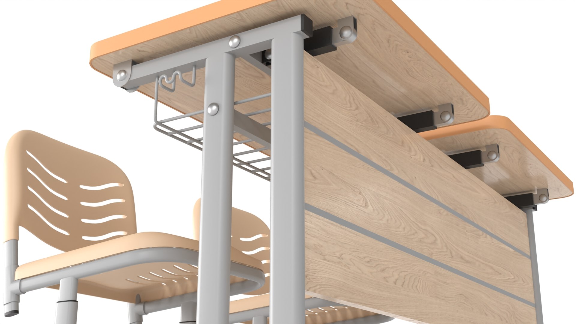 3D Model Double Student Table - TurboSquid 1649358