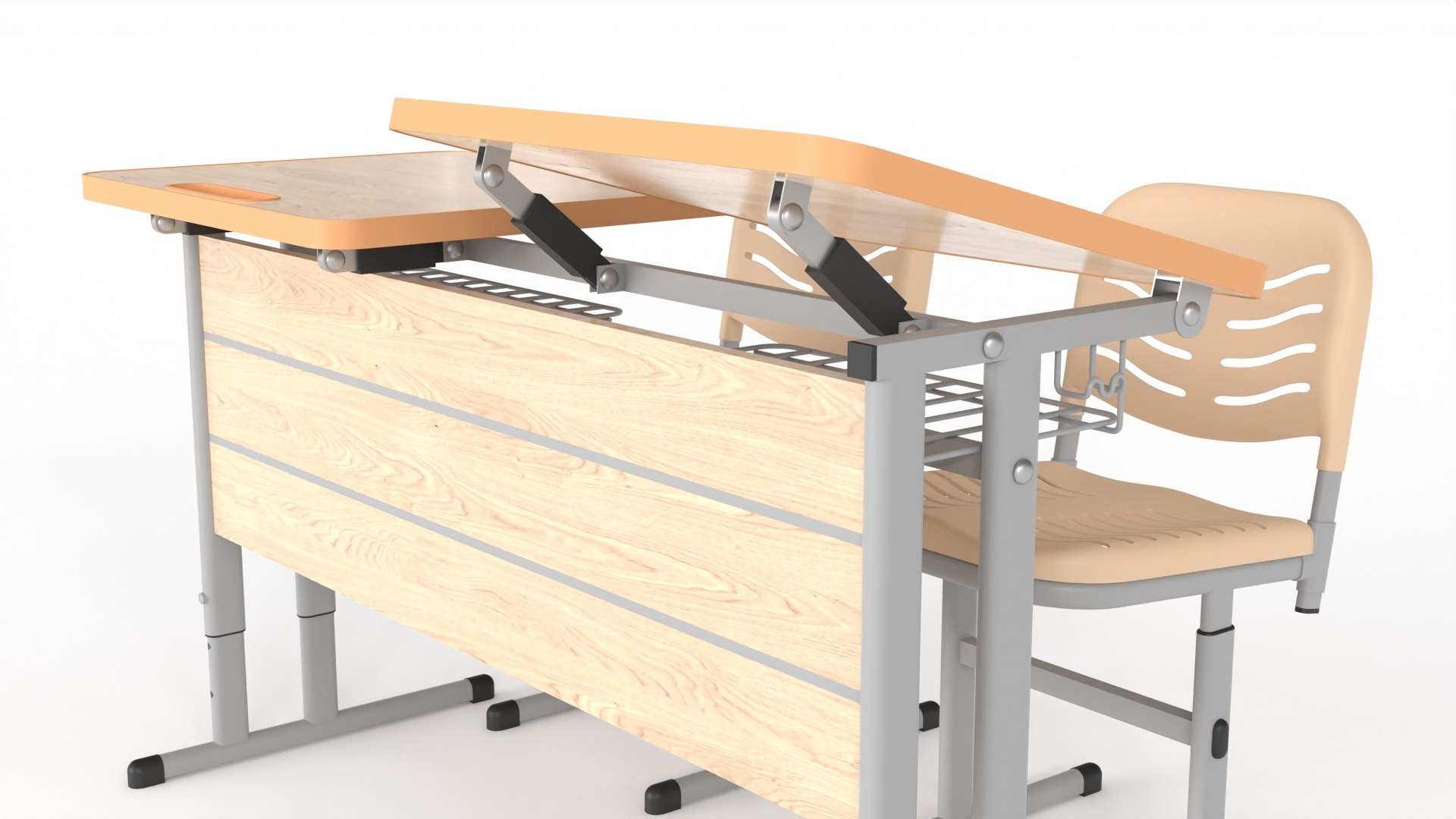 3D Model Double Student Table - TurboSquid 1649358