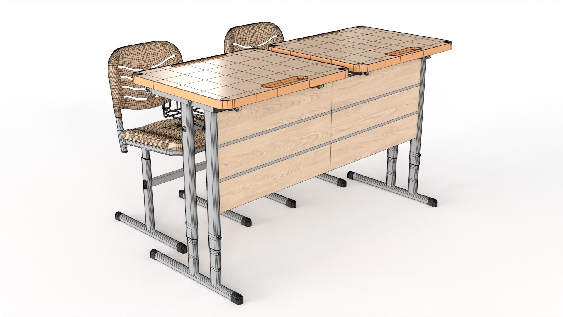 3D Model Double Student Table - TurboSquid 1649358