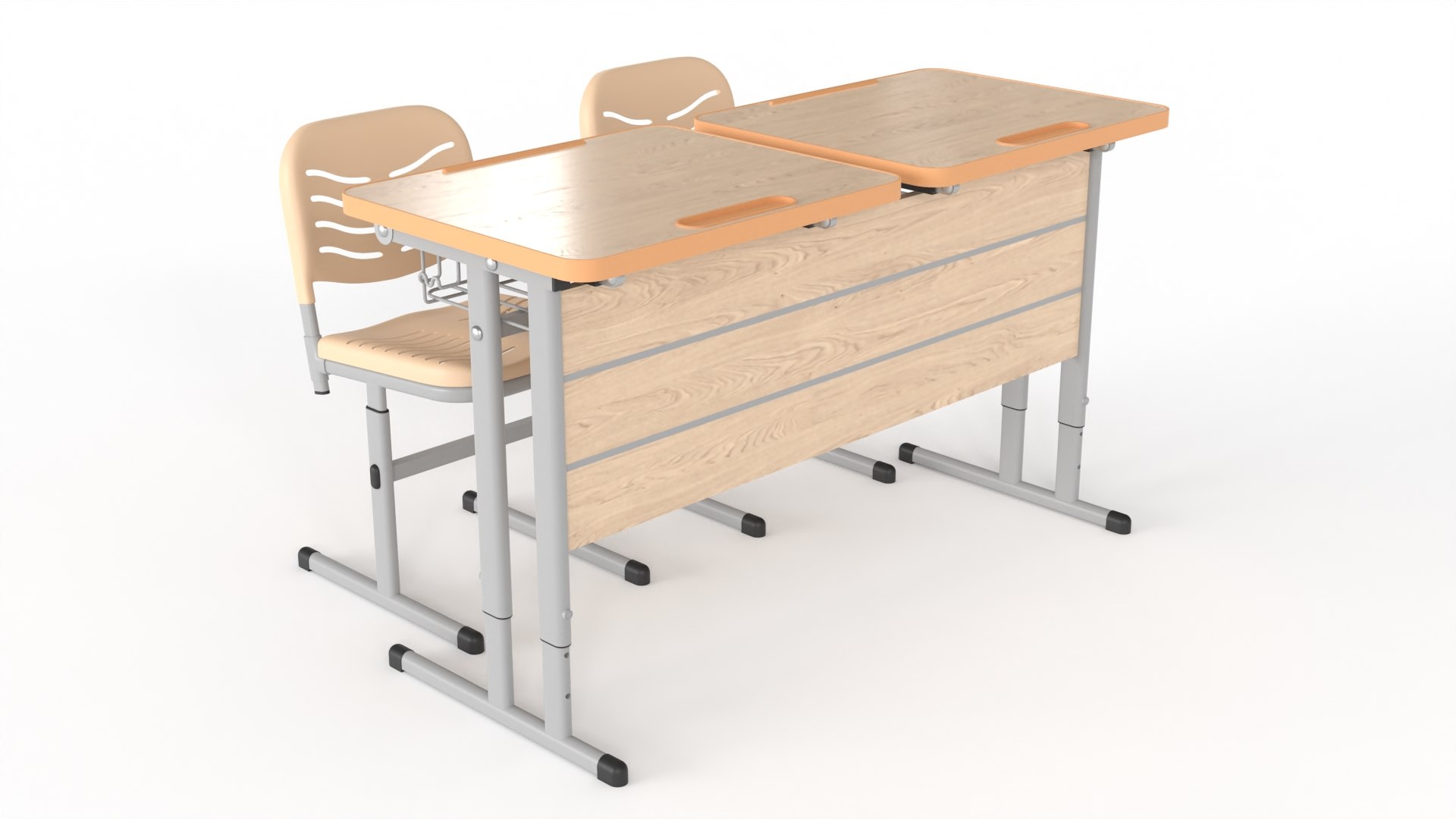 3D Model Double Student Table - TurboSquid 1649358