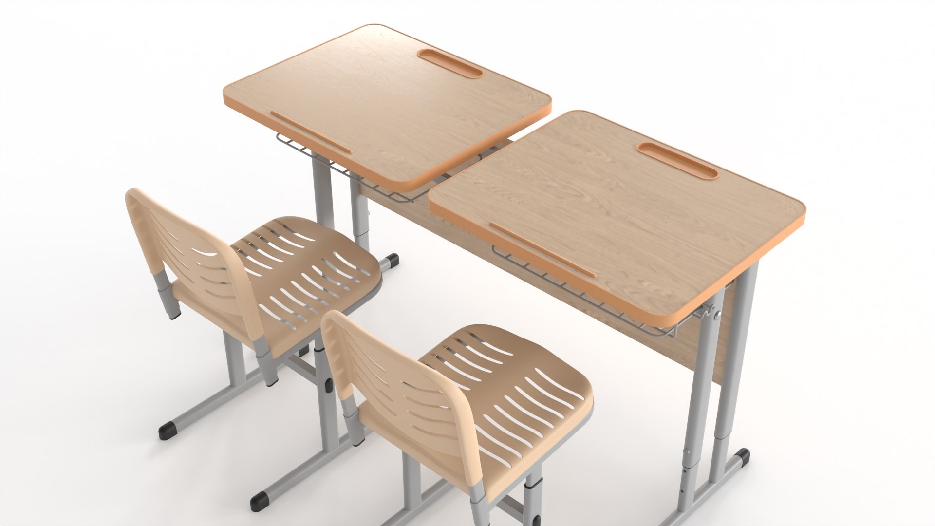 3D Model Double Student Table - TurboSquid 1649358