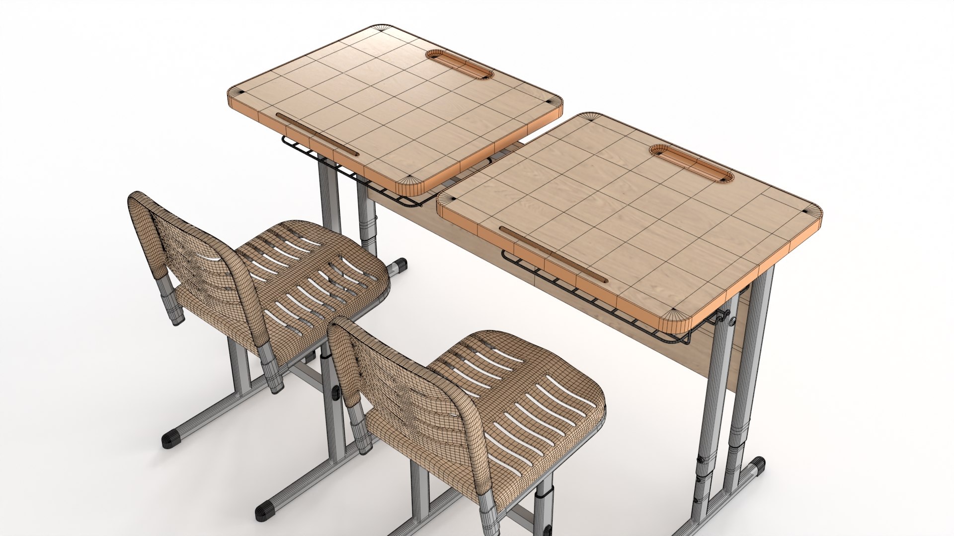 3D Model Double Student Table - TurboSquid 1649358