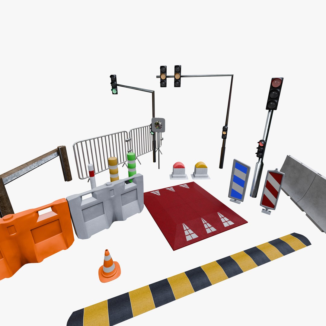 French Road Elements And Signalization Props Low-poly 3D Model Model ...