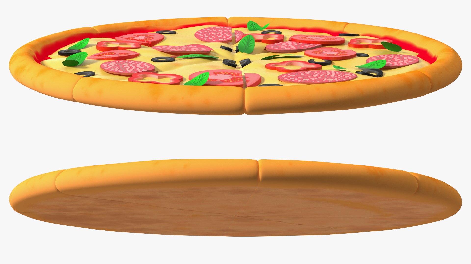 Cartoon Pizza Whole Sliced Model - TurboSquid 2045815