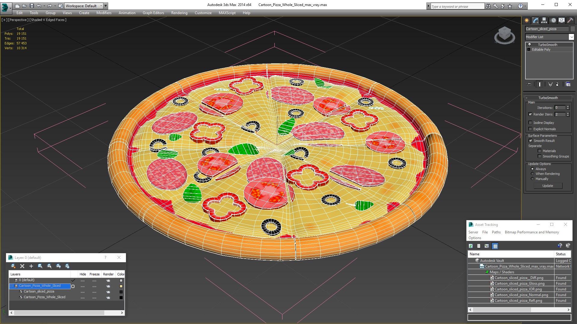 Cartoon Pizza Whole Sliced Model - TurboSquid 2045815