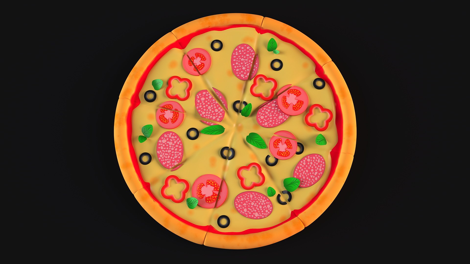 Cartoon Pizza Whole Sliced Model - TurboSquid 2045815