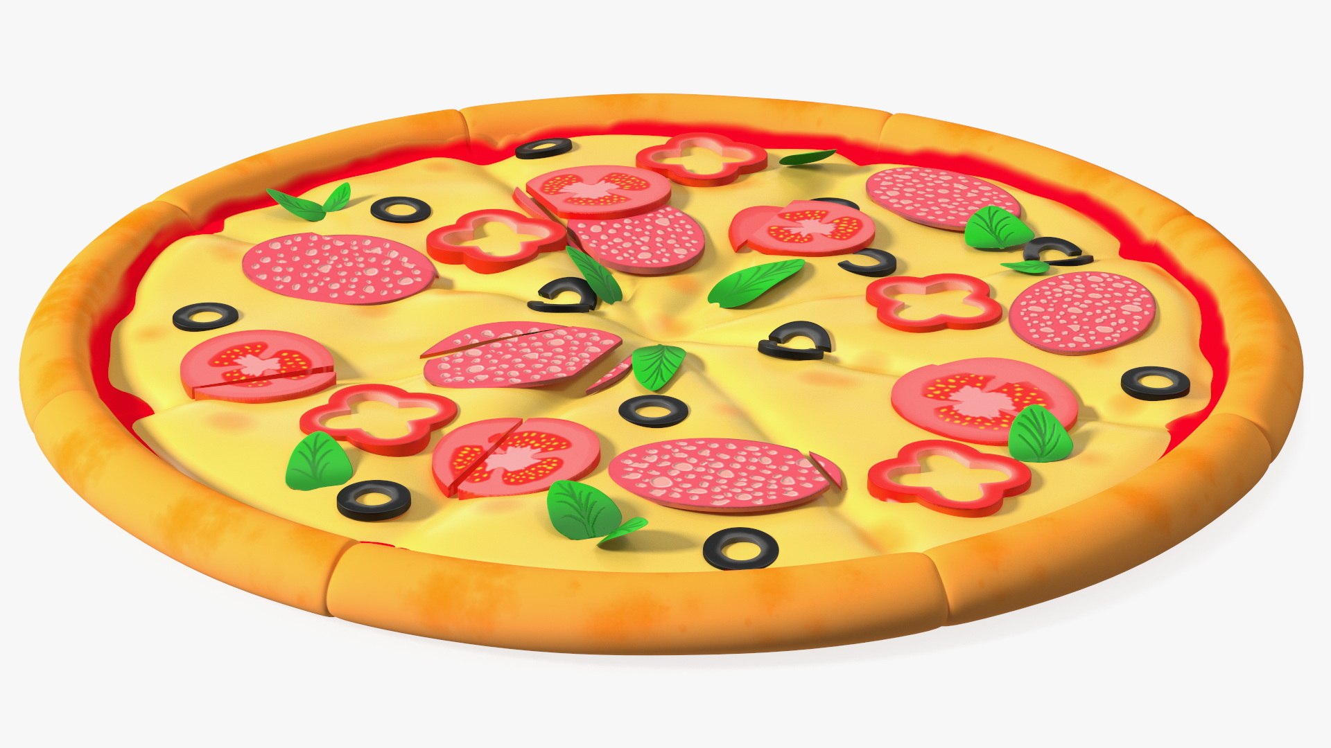 Cartoon Pizza Whole Sliced Model - TurboSquid 2045815