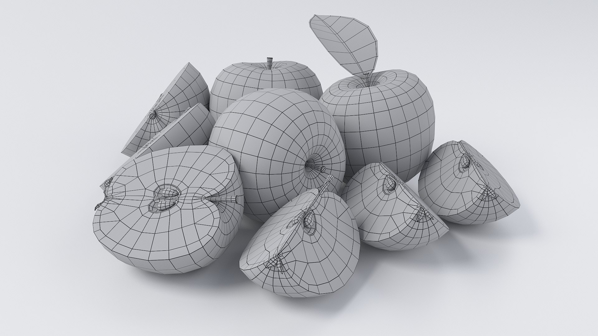 Cartoon Apple Sliced And Chopped Set 3D Model - TurboSquid 2086490
