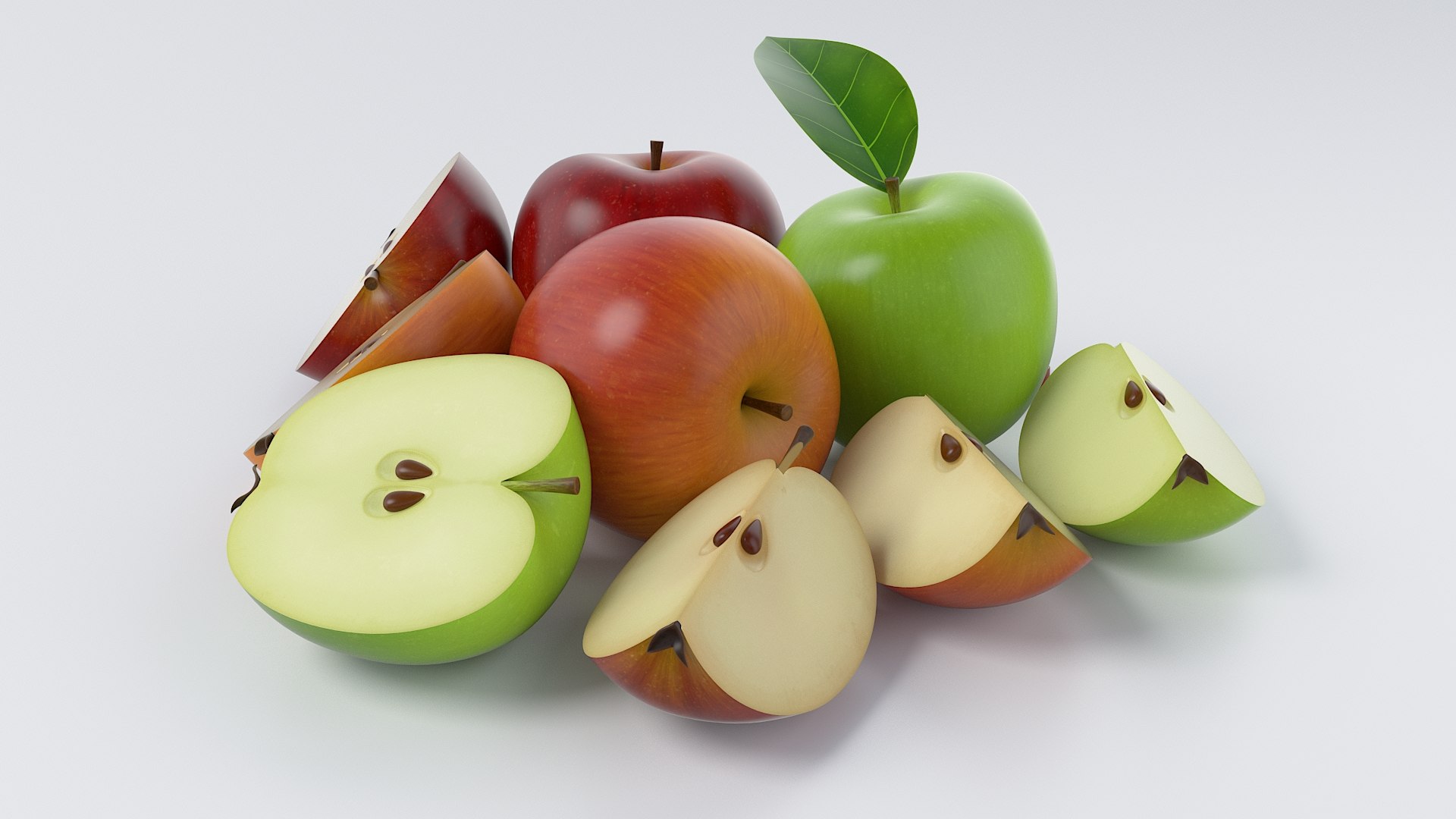Cartoon Apple Sliced And Chopped Set 3D Model - TurboSquid 2086490