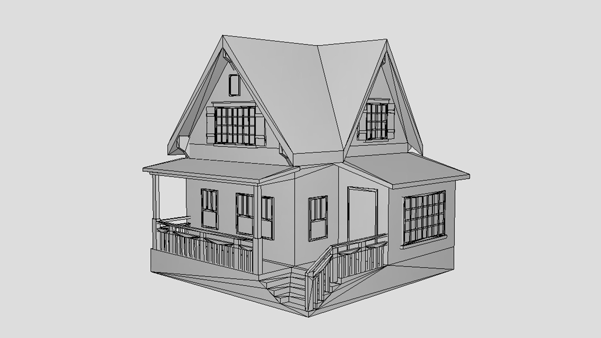 3D American Style Cottage - Town House Model Model - TurboSquid 2183705