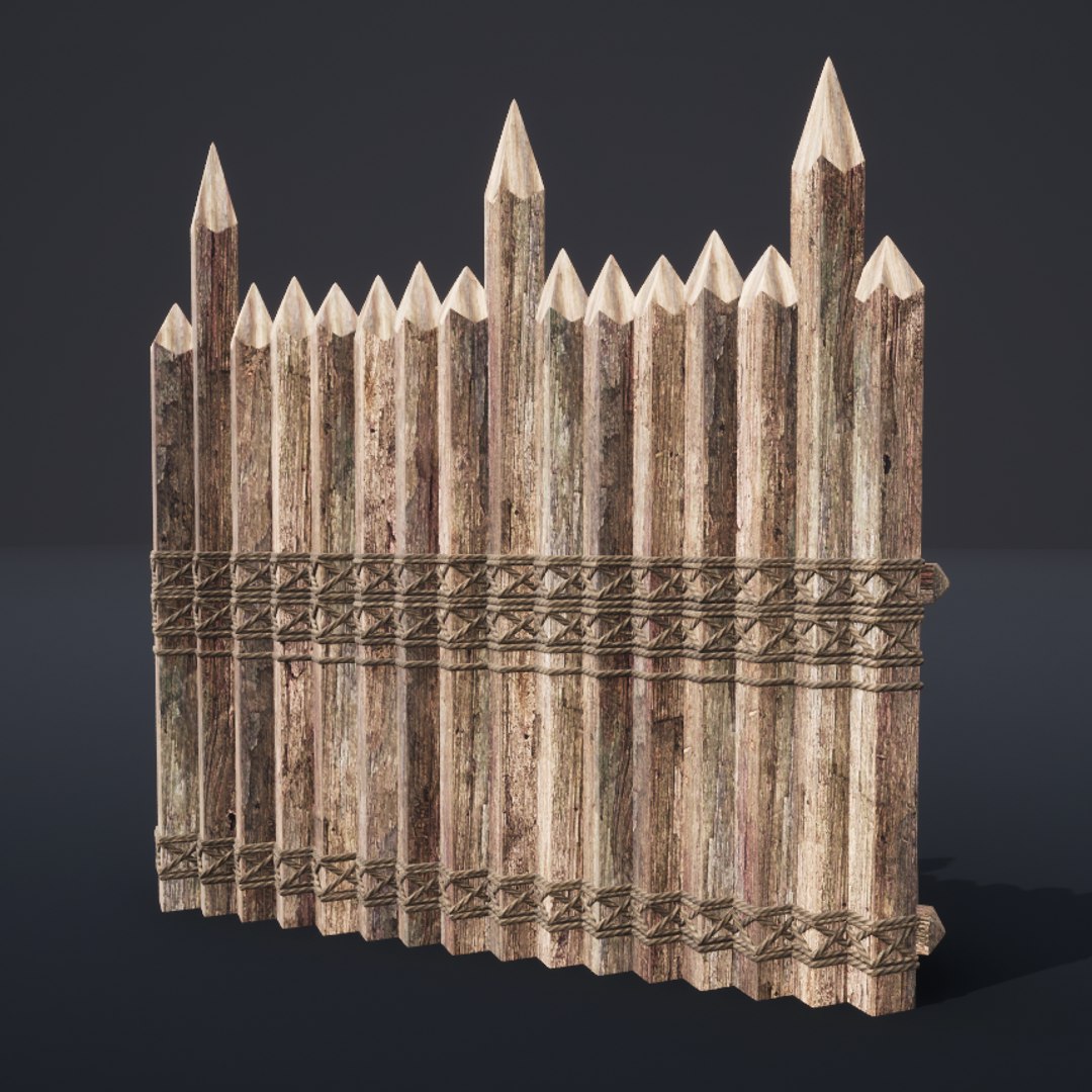 PALISADE BARRICADE BARRIER WALL DAM WOODEN MEDIEVAL VILLAGE FORT 3D ...