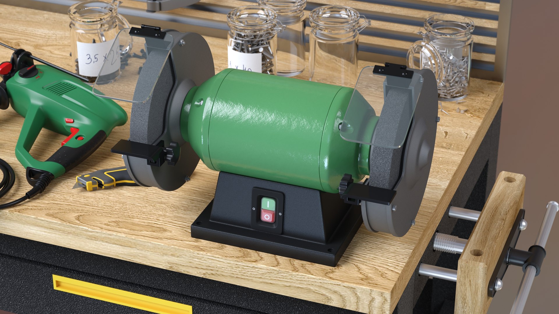 3D Power Bench Grinder With Two Wheels - TurboSquid 2083220