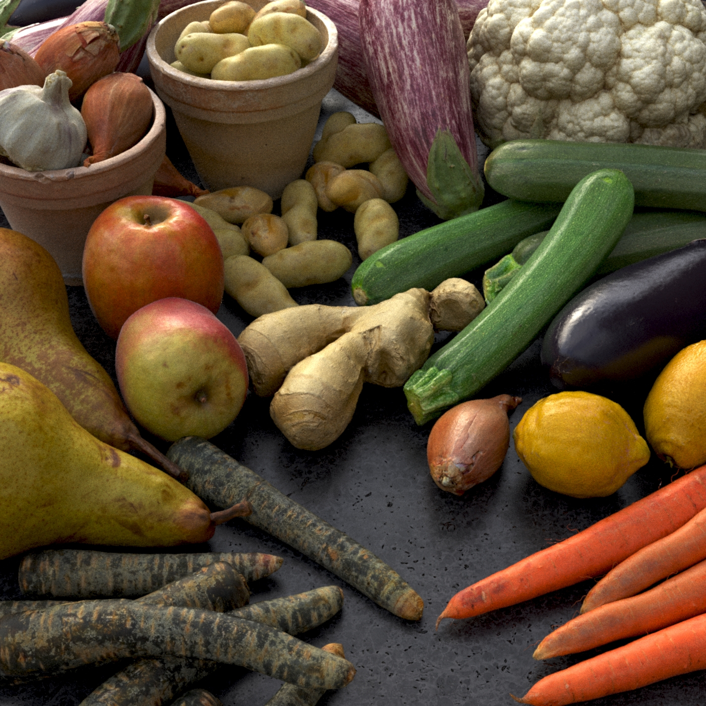 fruit vegetable scenes 3d model