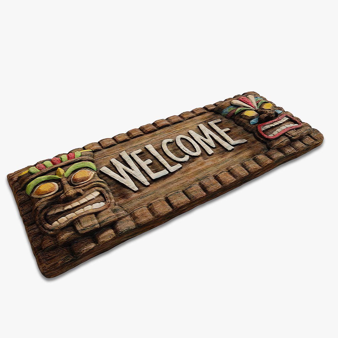 Painted Tiki Wood Welcome 3d Obj