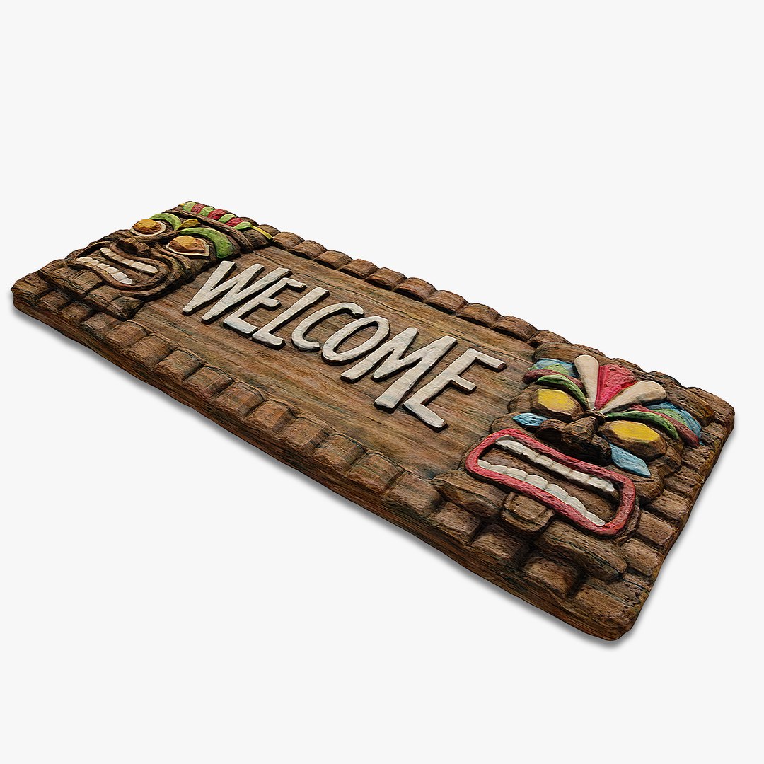 Painted Tiki Wood Welcome 3d Obj