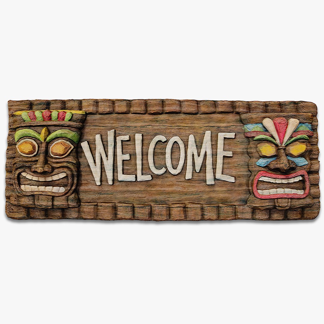 Painted Tiki Wood Welcome 3d Obj