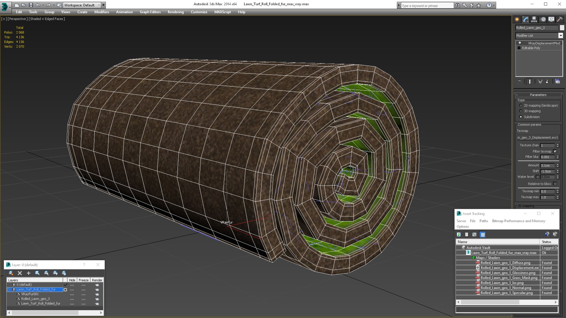 3D Model Lawn Turf Roll Folded Fur - TurboSquid 1882217