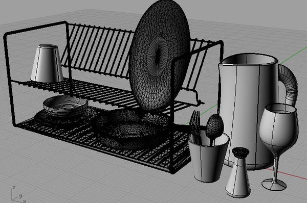 3d kitchen dishes rack model
