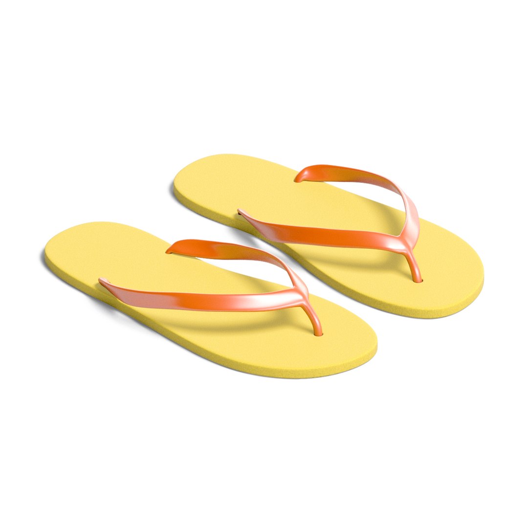 3D Yellow Beach Slippers - Pair Of Flip-flop Rubber Sandals ...