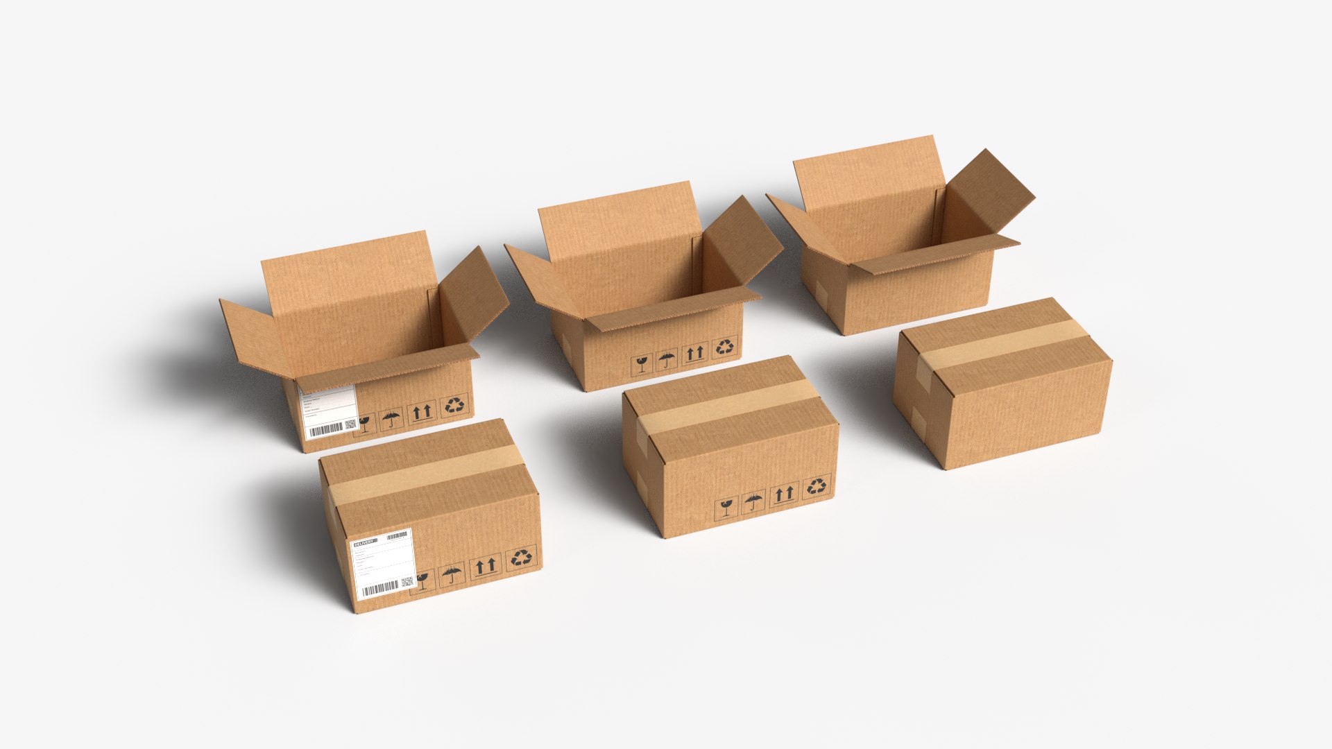 3D Model Cardboard Box Set – Small, Medium, Large | Open Closed PBR ...