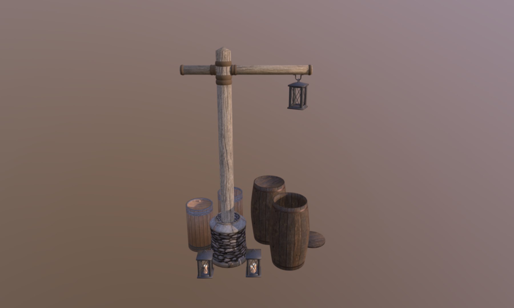 Barrels lamppost medieval 3D model - TurboSquid 1413294