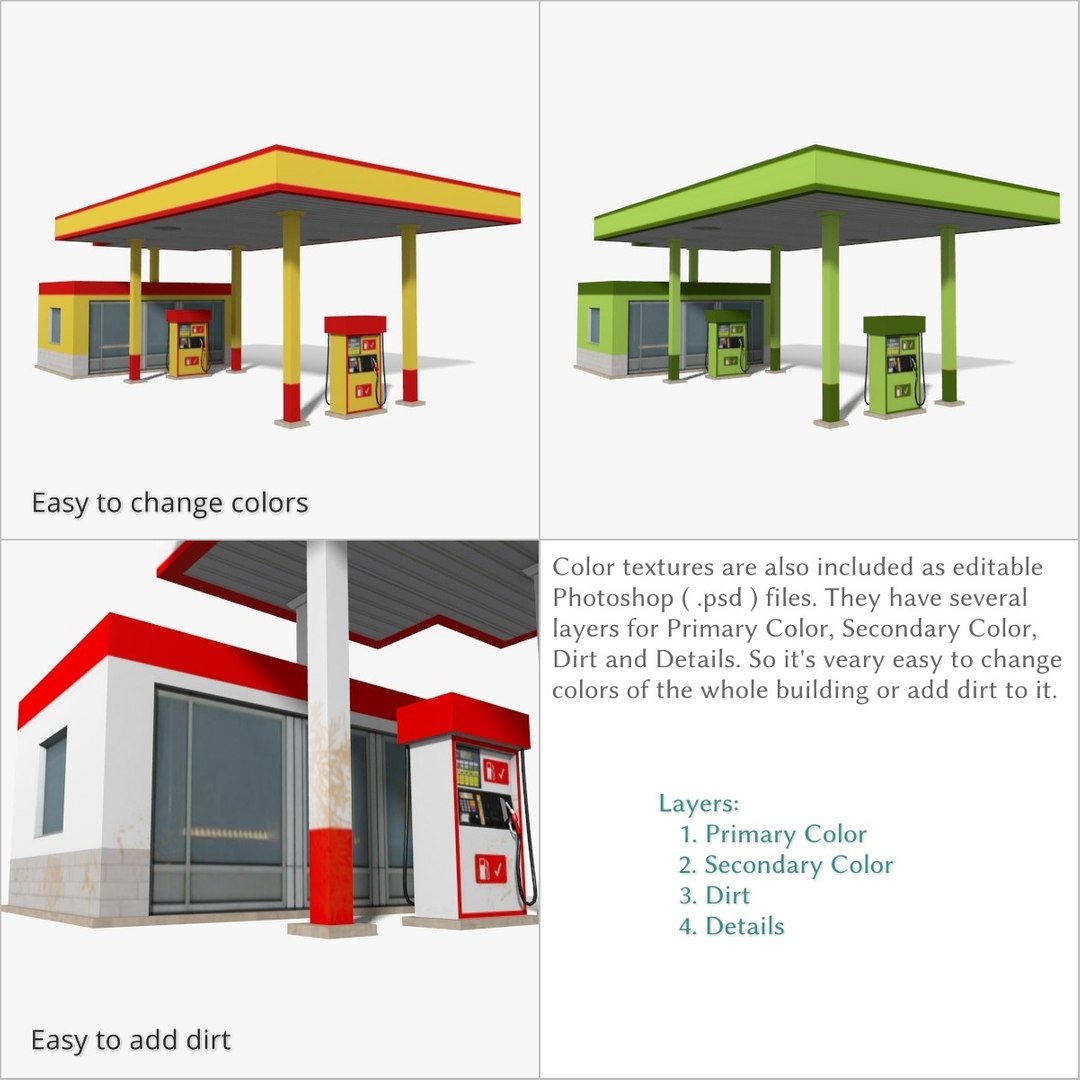 Low-poly Gas Station 3d Model
