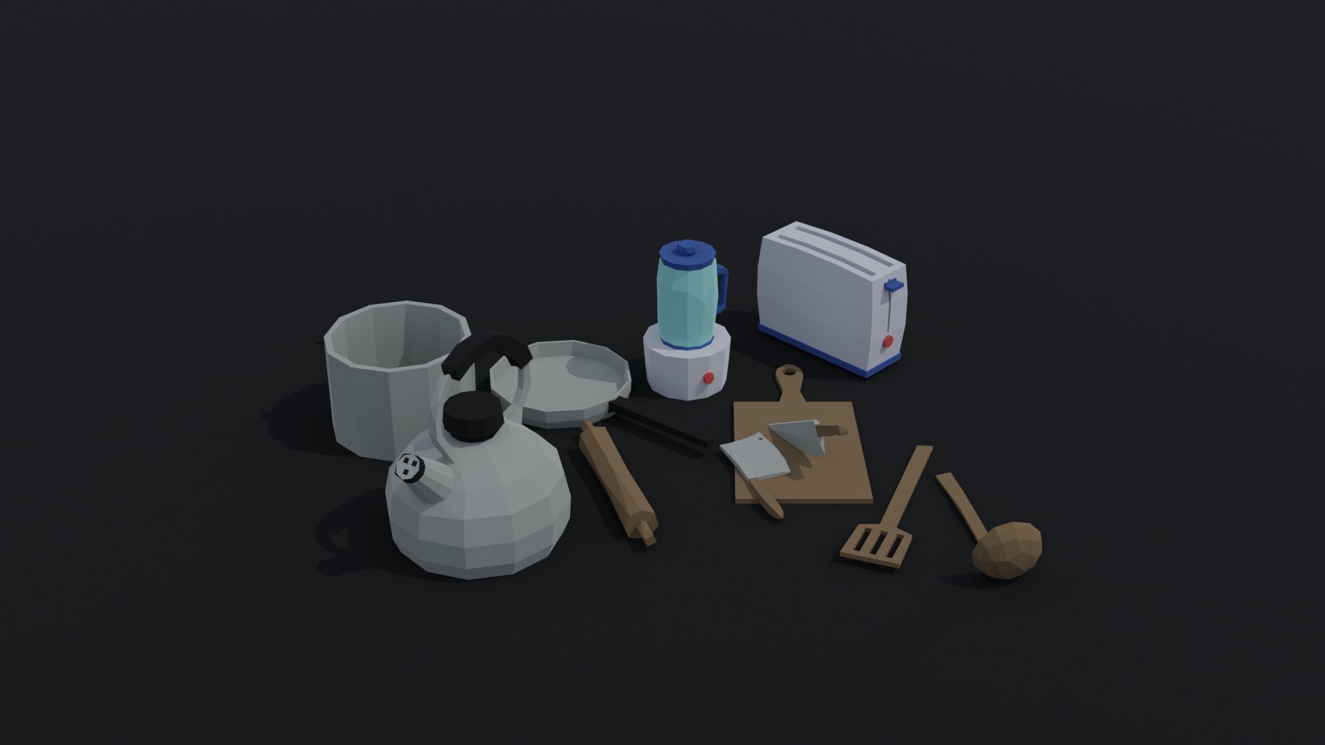 3D Low-poly Cartoon kitchen utensils kit Polygonal model - TurboSquid ...