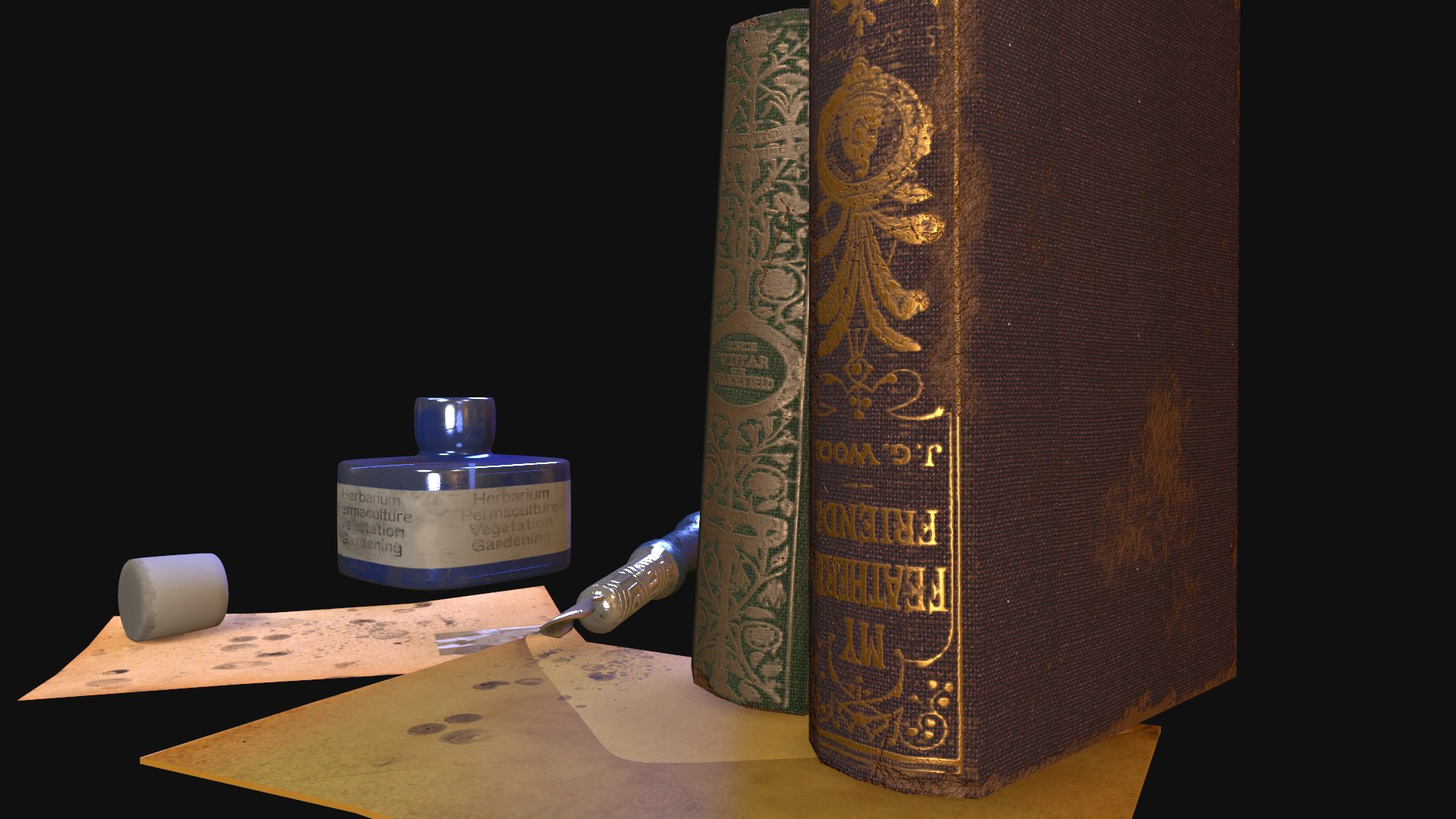 3D Books And Inkwell Model - TurboSquid 2039153