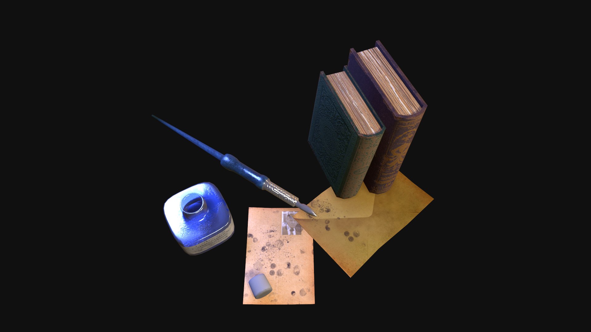 3D Books And Inkwell Model - TurboSquid 2039153