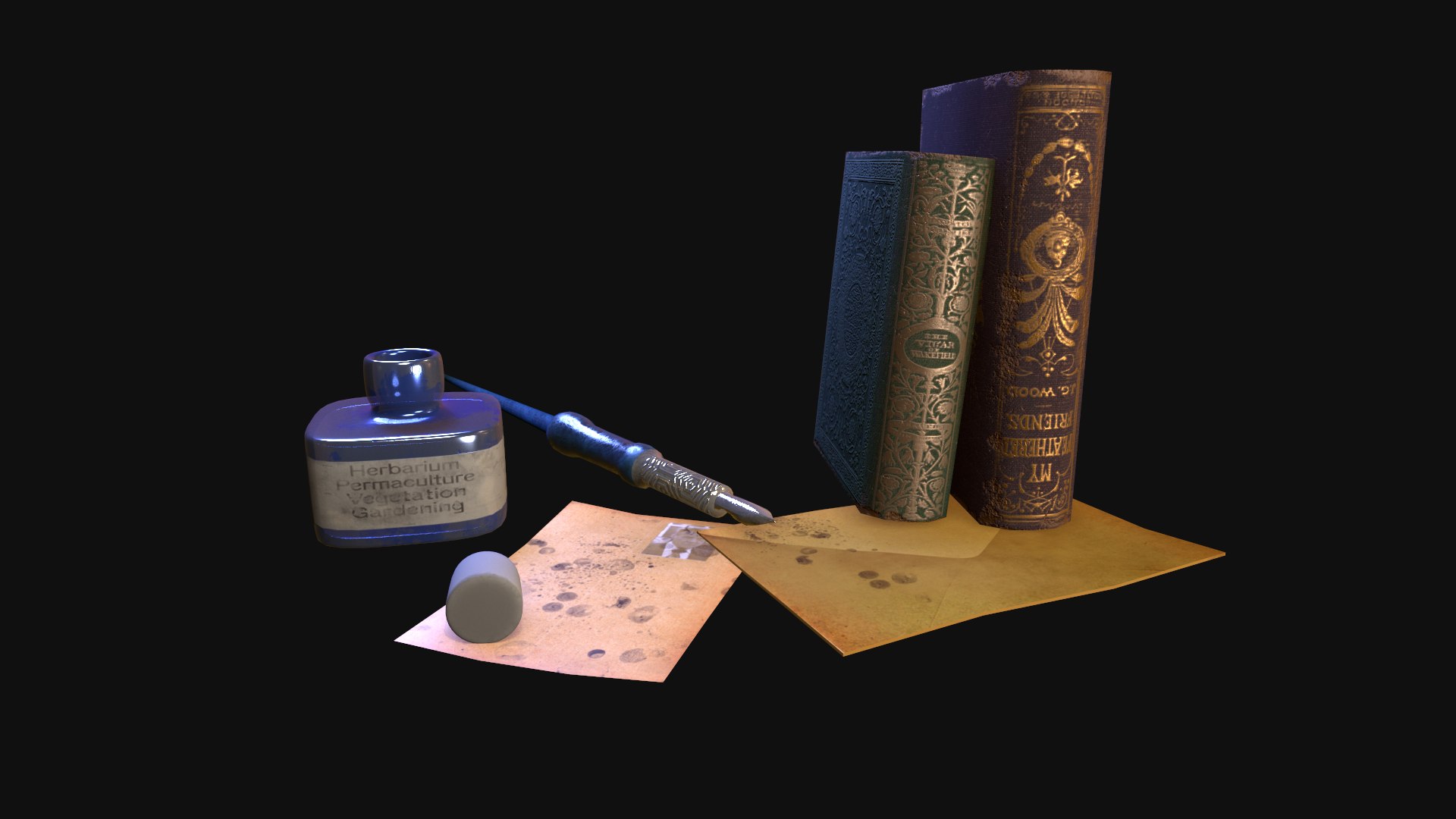 3D Books And Inkwell Model - TurboSquid 2039153