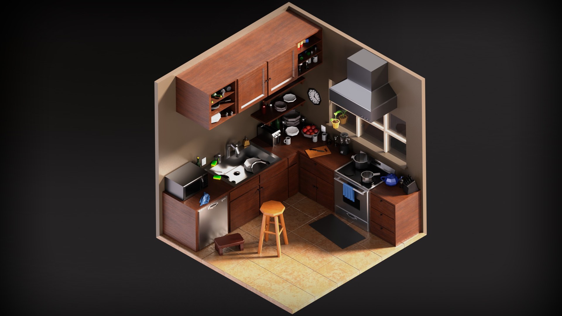 Low Poly Isometric Kitchen 3D Model - TurboSquid 2016376