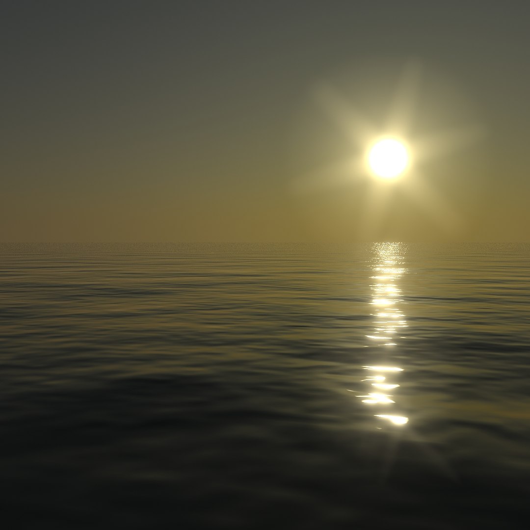 3d Model Water Surface Sun Sunset