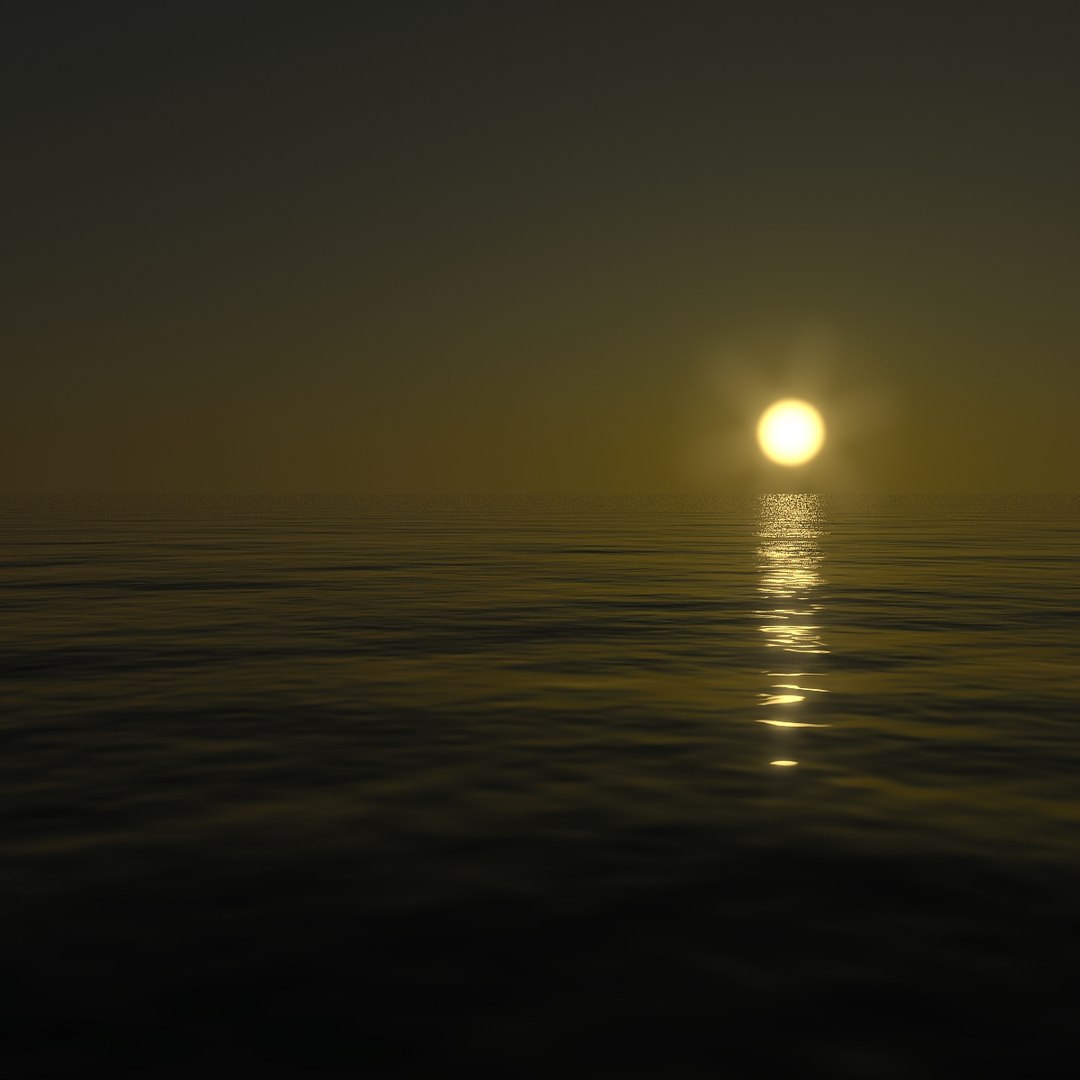 3d Model Water Surface Sun Sunset
