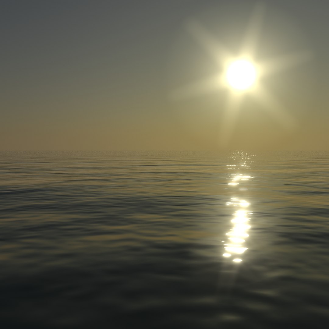 3d Model Water Surface Sun Sunset
