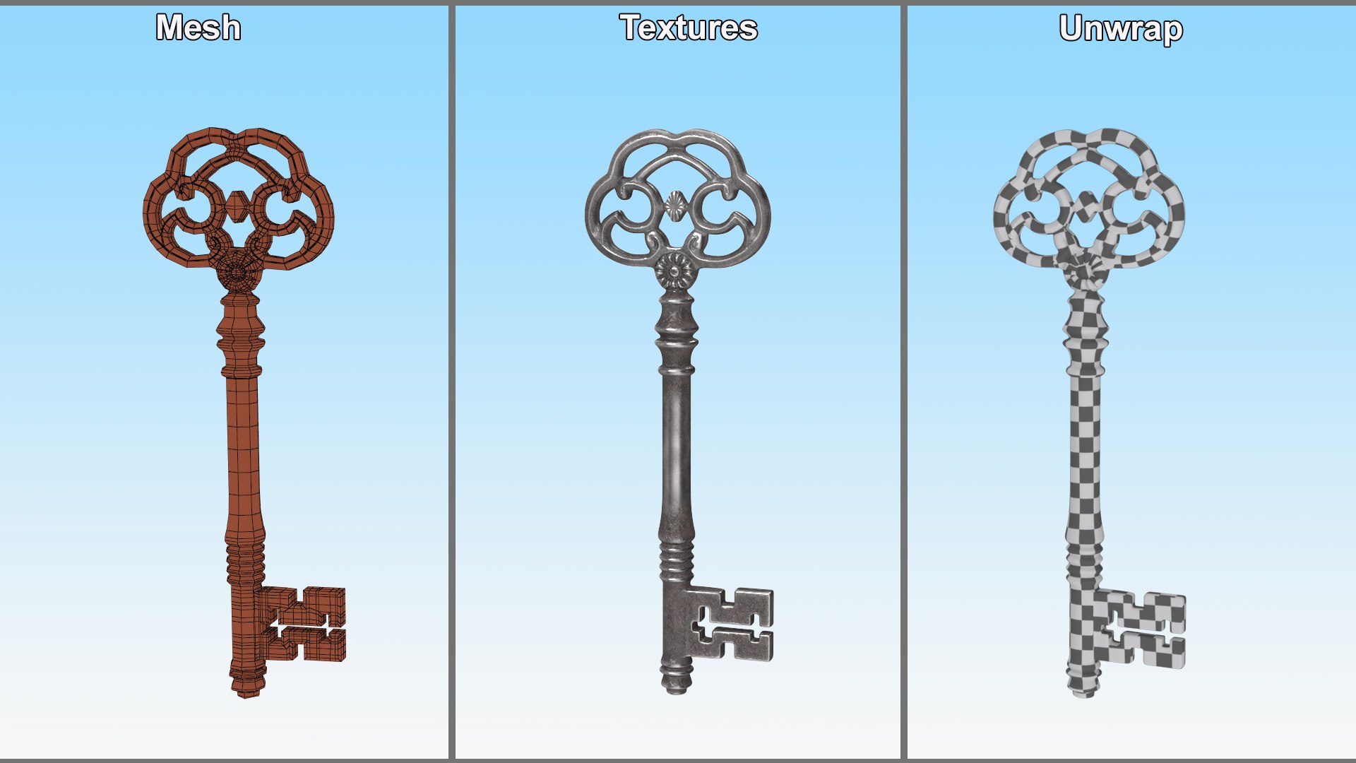 Antique Ornate Skeleton Key Steel Model - TurboSquid 2243533