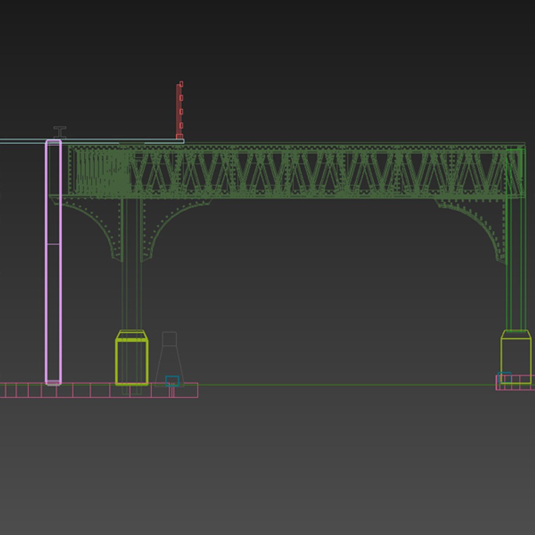 3d Raised Train Rail Support Model