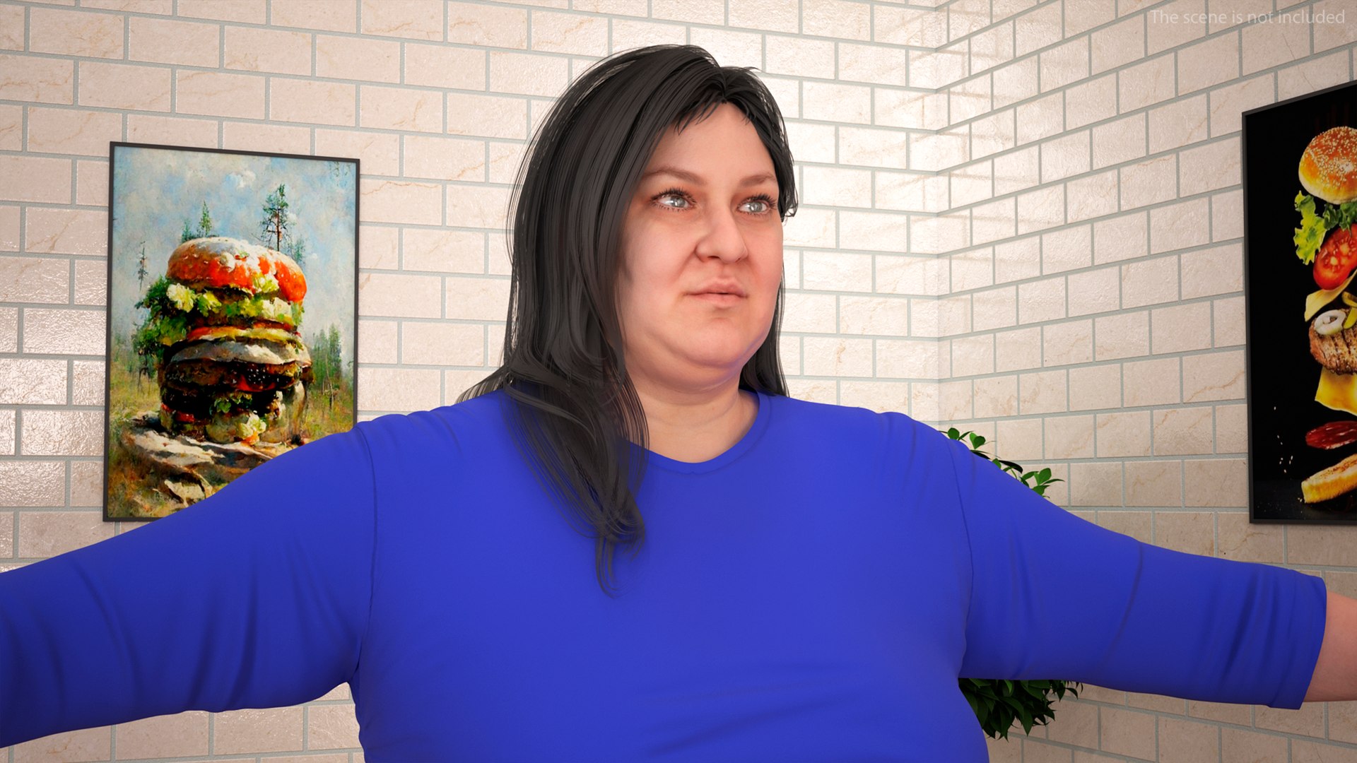 3D Plus Size Woman In Blue Dress Rigged For Maya Model - TurboSquid 2423701