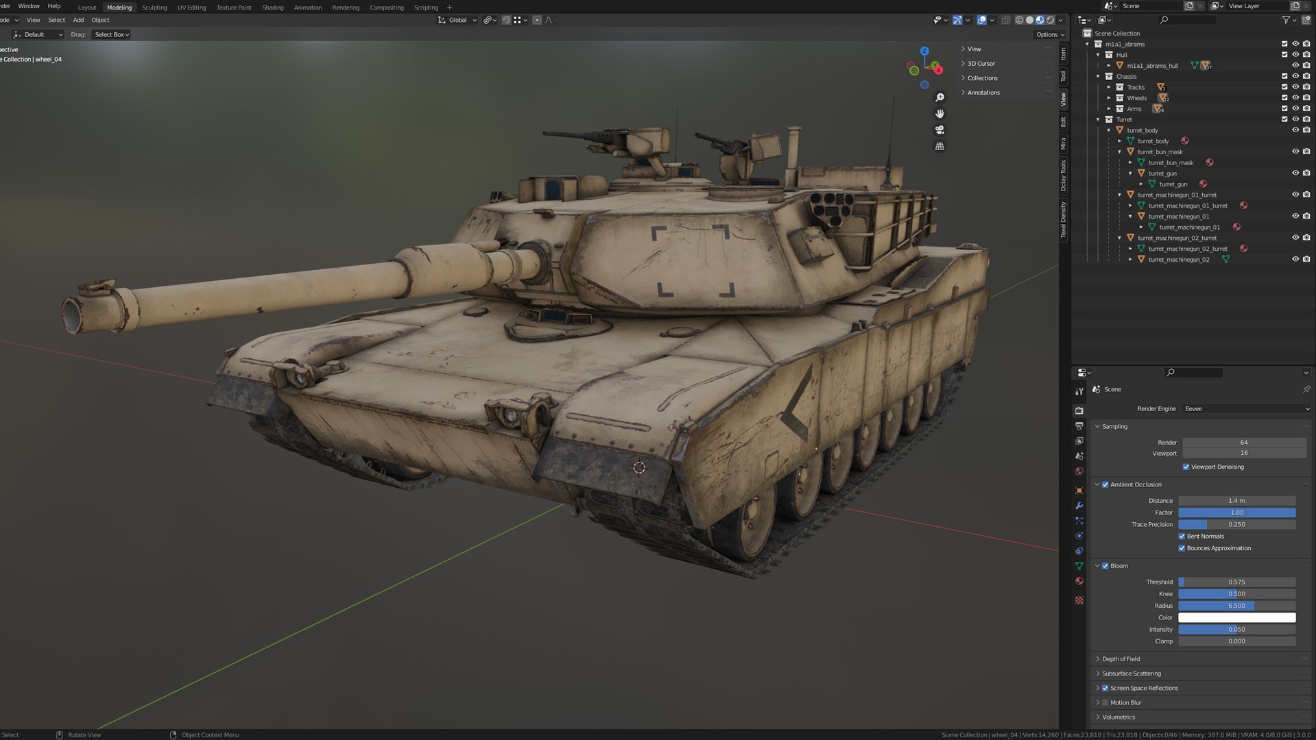 3d Low-poly Battle Tank M1a1 Abrams
