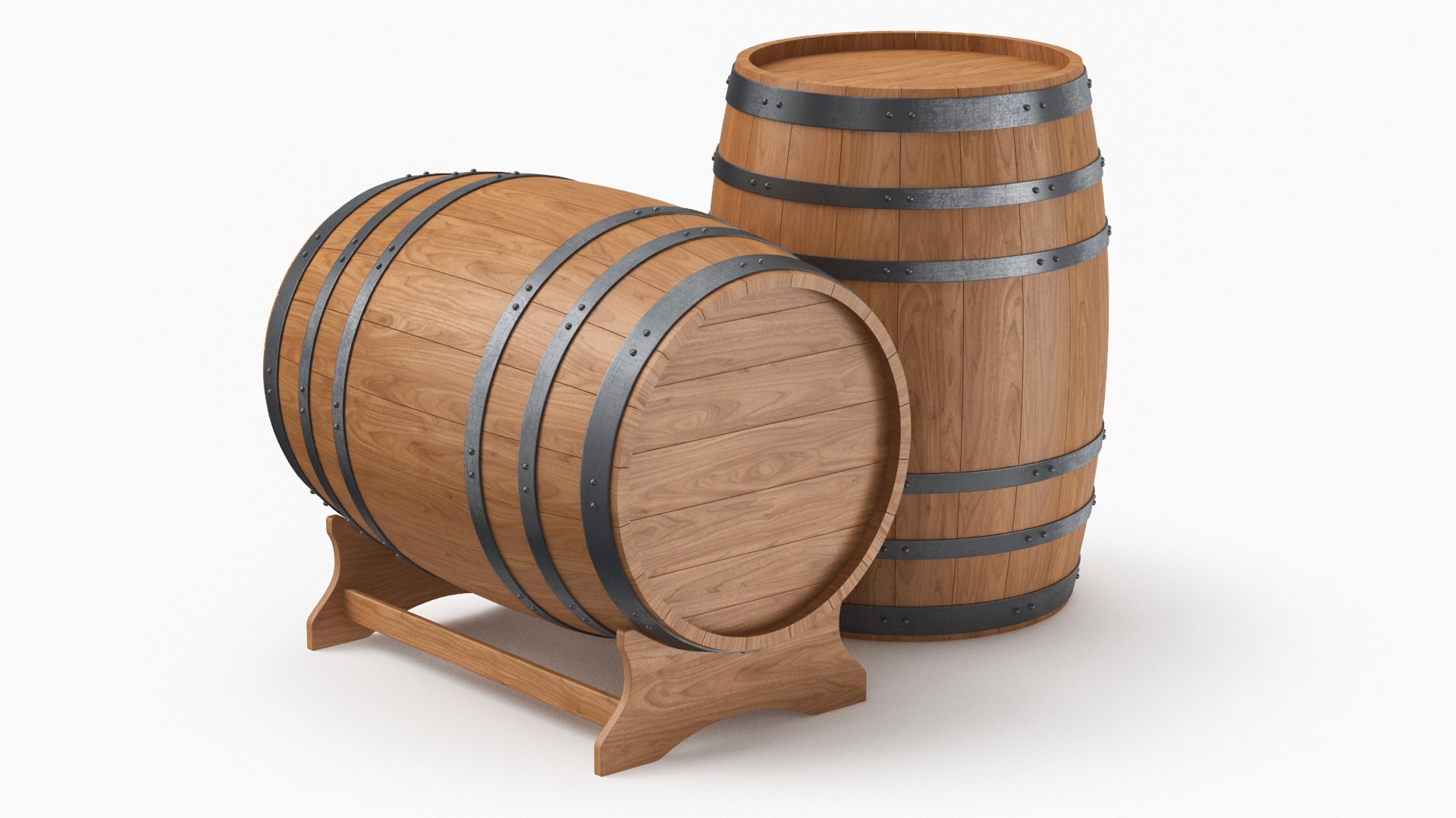 Wooden Barrel Set 02 Model - TurboSquid 2151941
