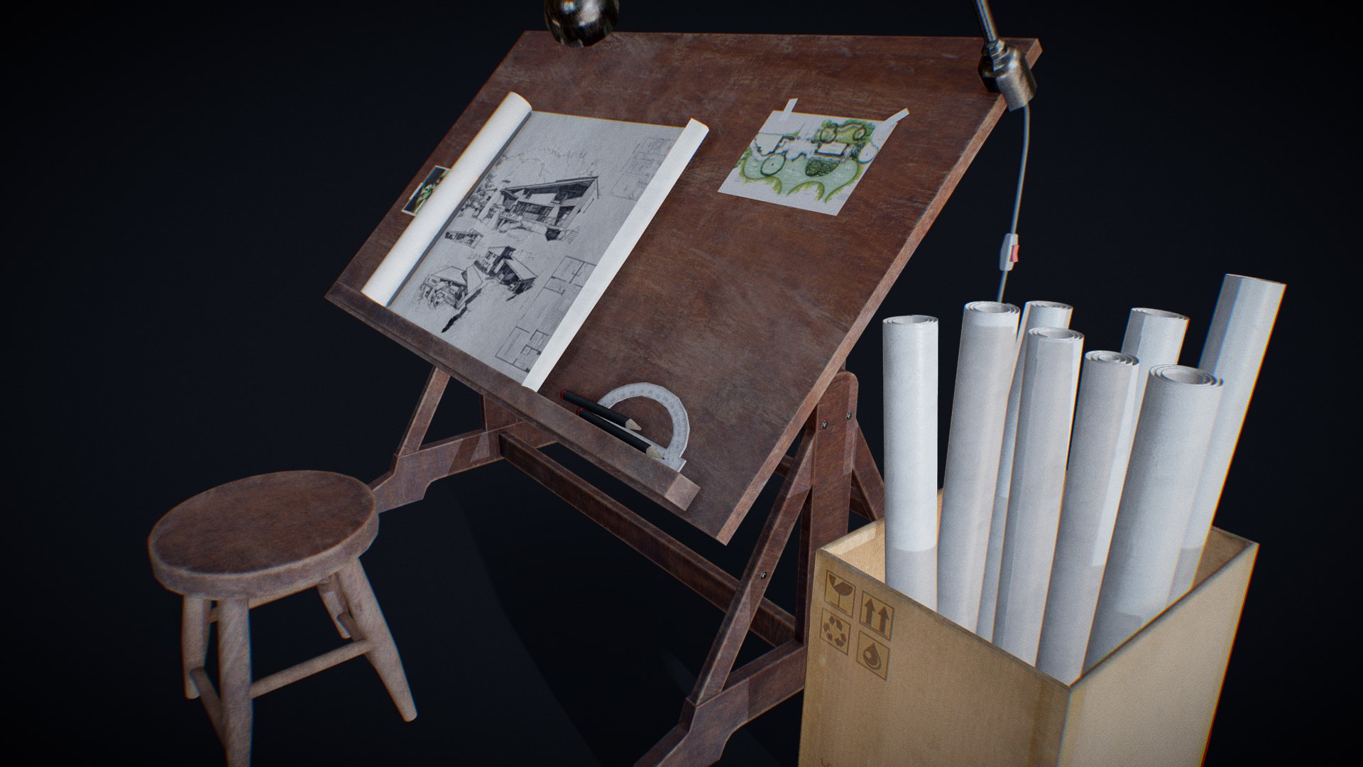 3D Model Drafting Table - TurboSquid 1386747