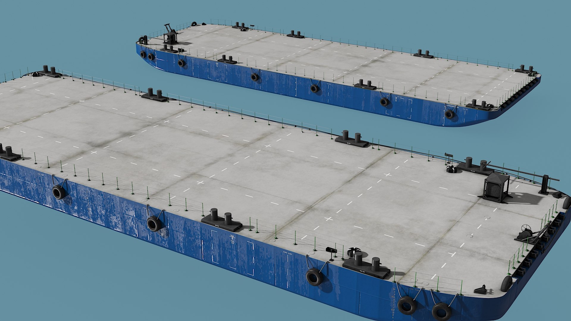3D Industrial Flat Deck Barge Blue Model - TurboSquid 2342533