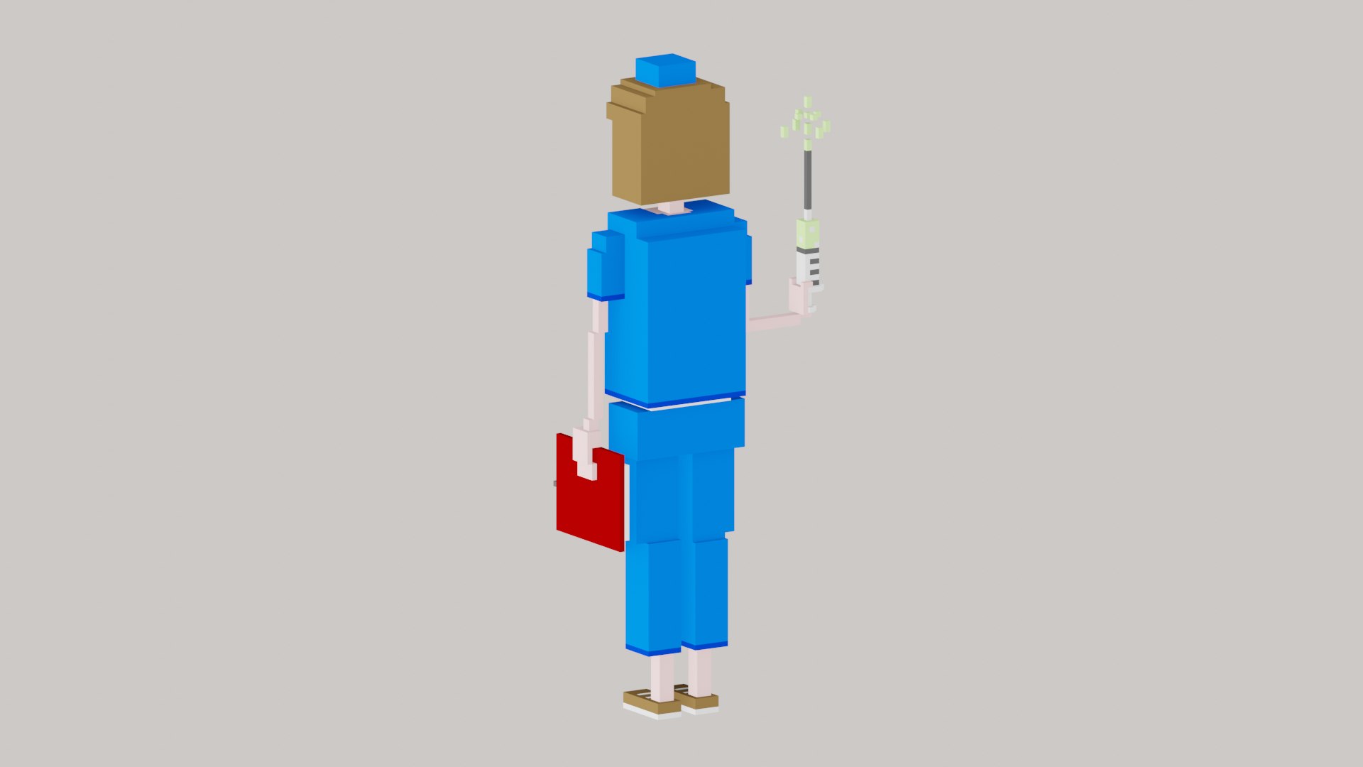 8 bit low poly Nurse cartoon character with a syringe model ...