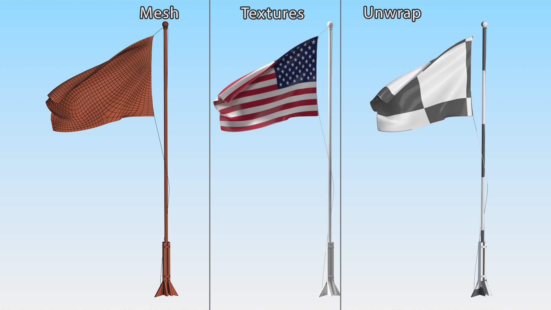 3D USA Flag On Small Flagpole - TurboSquid 2021476